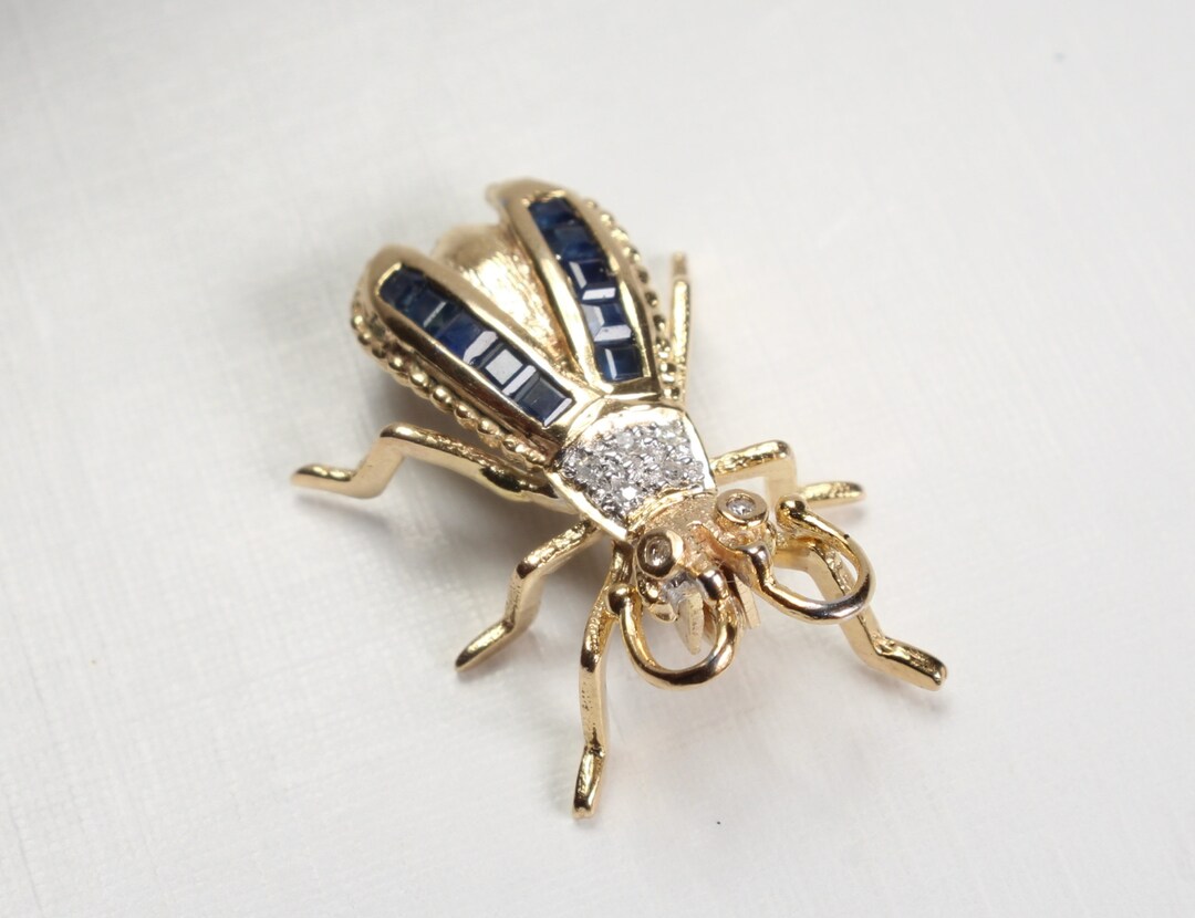 Beetle Bug Insect Pin Brooch 14k Gold Pin Sapphires Diamonds - Etsy