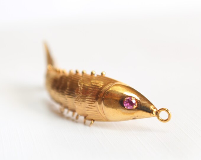 14k Rose Gold Articulated Goldfish Rosegold Gold Fish Ruby Eyes Wiggly ...