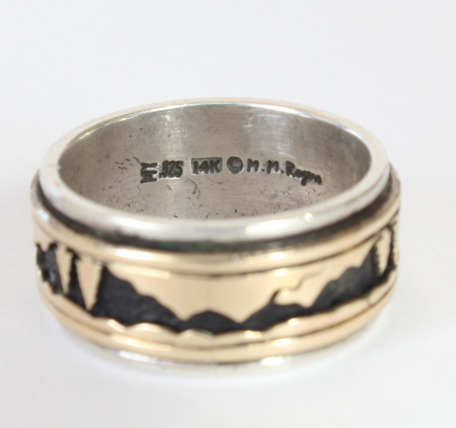 Alpine Panorama Ring MM Rogers 14k Gold Sterling Mountain Forest Scene ...