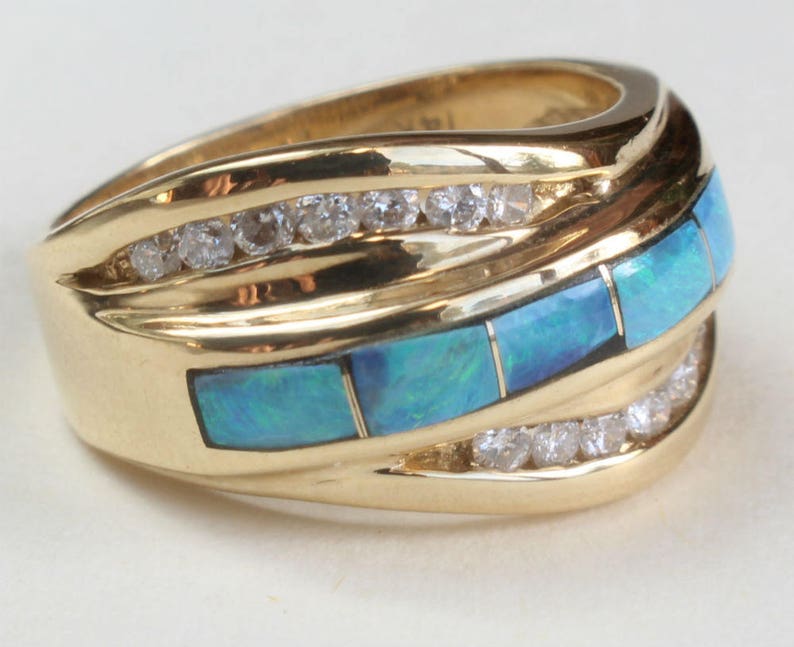 Australian Opal Diamond Inlay Inlaid Ring 14k Gold - Etsy