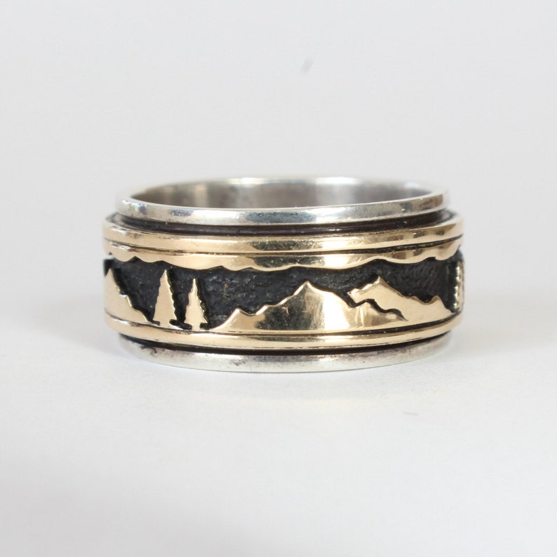 Alpine Panorama Ring MM Rogers 14k Gold Sterling Mountain Forest Scene ...