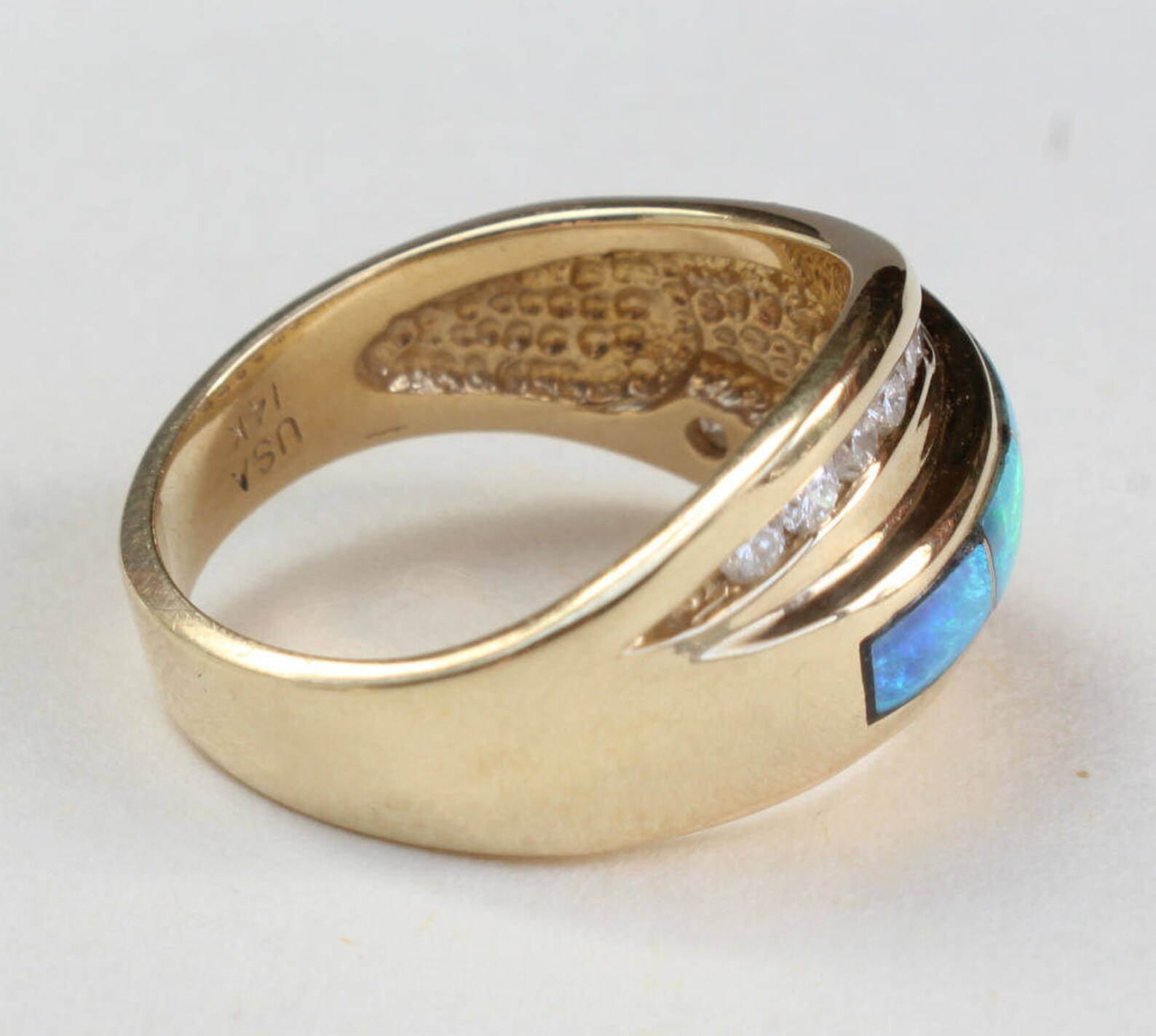 Australian Opal Diamond Inlay Inlaid Ring 14k Gold - Etsy