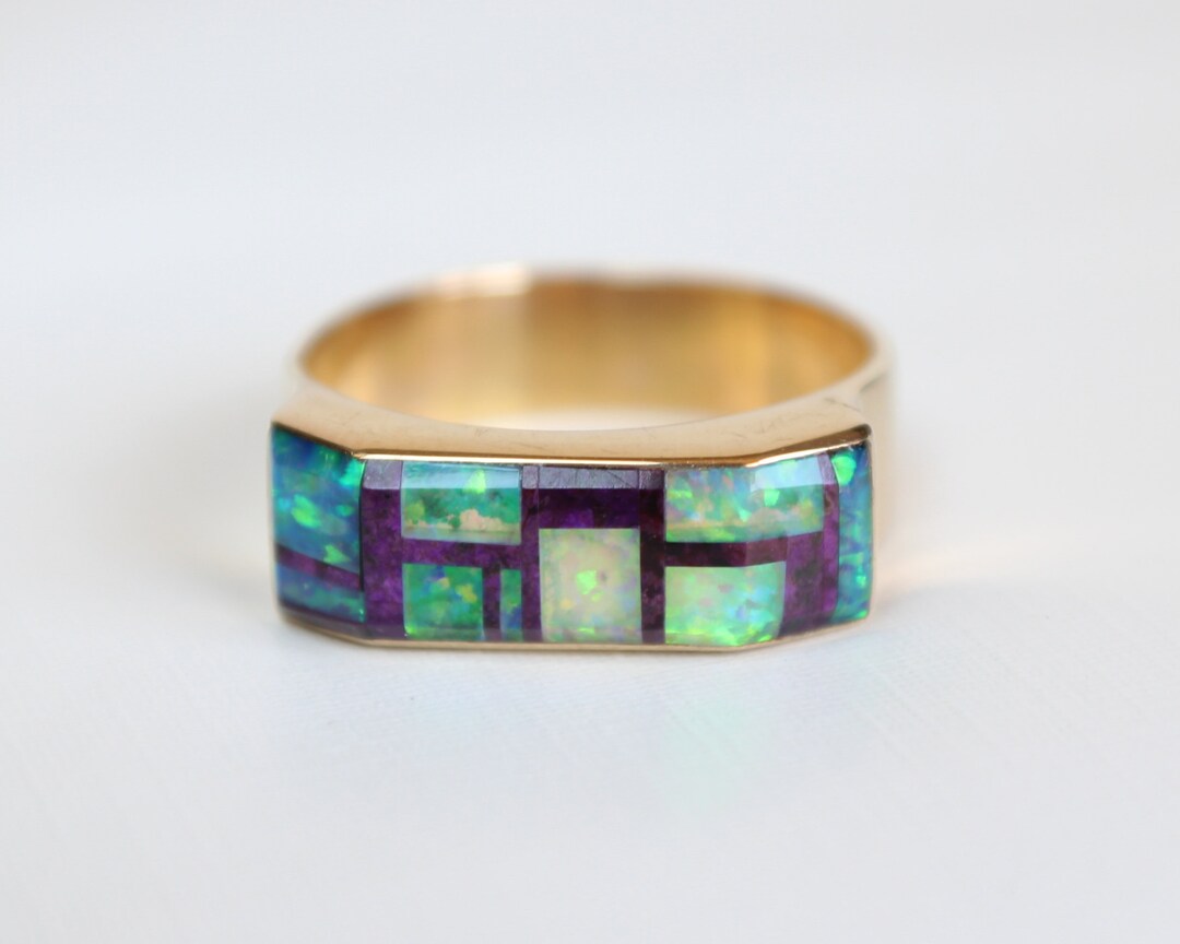 Ring Inlaid 14k Gold Opal Sugilite Size 9.5US - Etsy