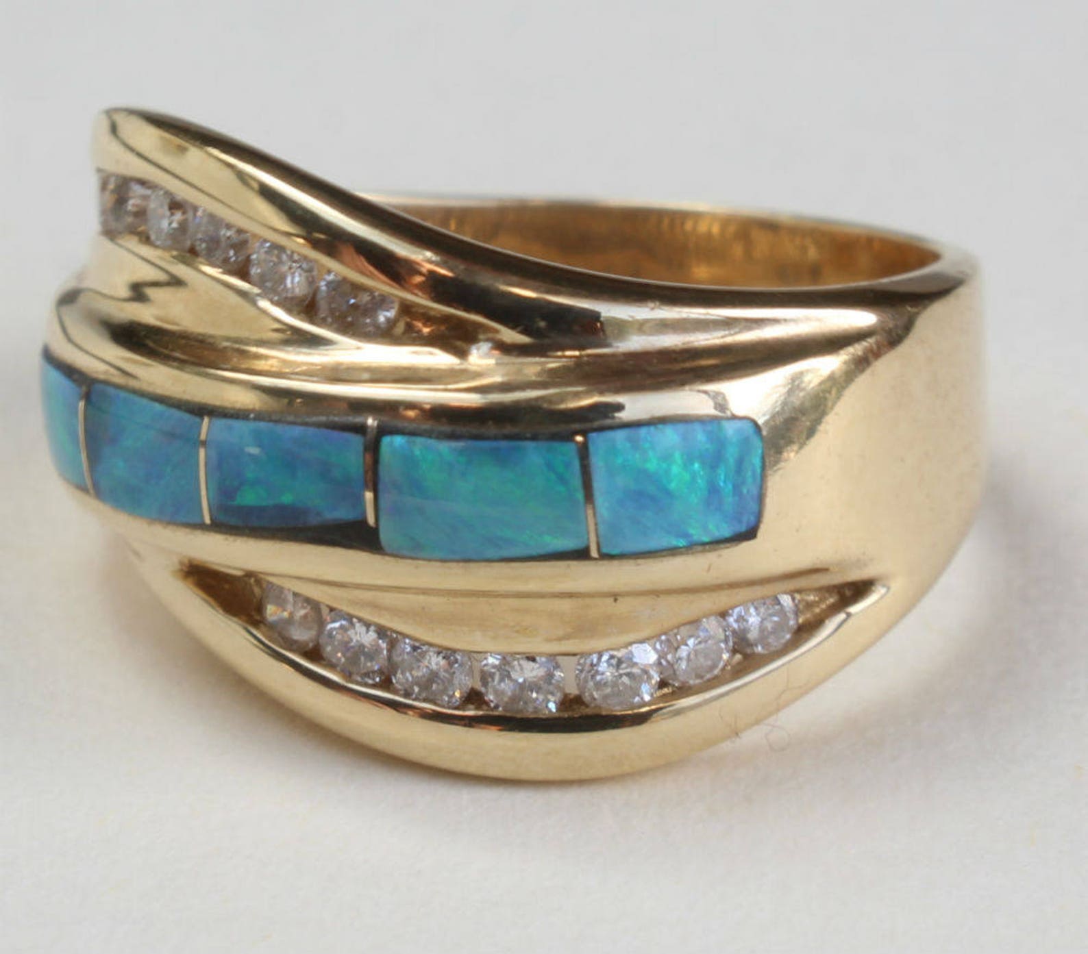 Australian Opal Diamond Inlay Inlaid Ring 14k Gold - Etsy
