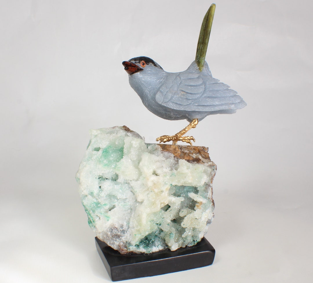Gemstone Bird Sculpture Stone Carving Mineral Base - Etsy