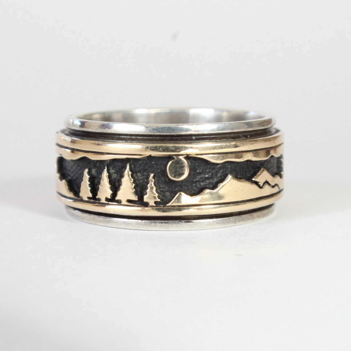 Alpine Panorama Ring MM Rogers 14k Gold Sterling Mountain Forest Scene ...