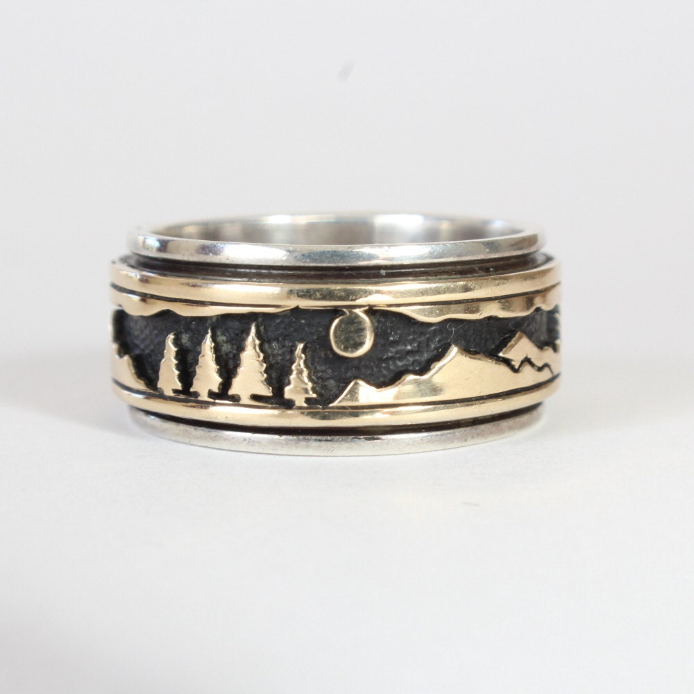 Alpine Panorama Ring MM Rogers 14k Gold Sterling Mountain Forest Scene ...