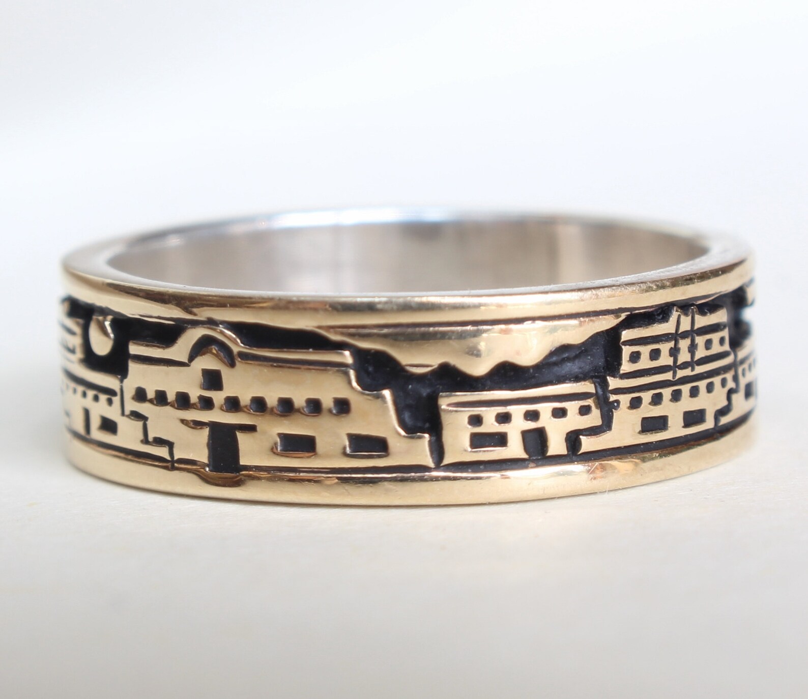 Santa Fe Adobe Panorama Ring 14k Sterling Silver MM Rogers | Etsy