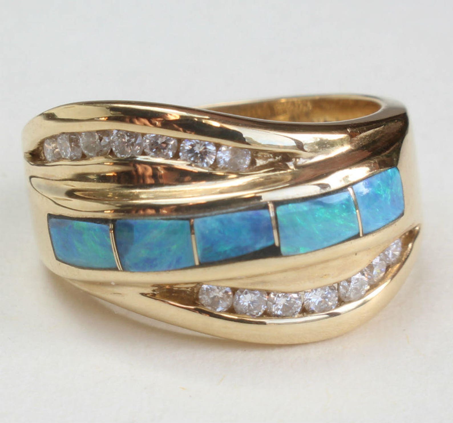 Australian Opal Diamond Inlay Inlaid Ring 14k Gold - Etsy