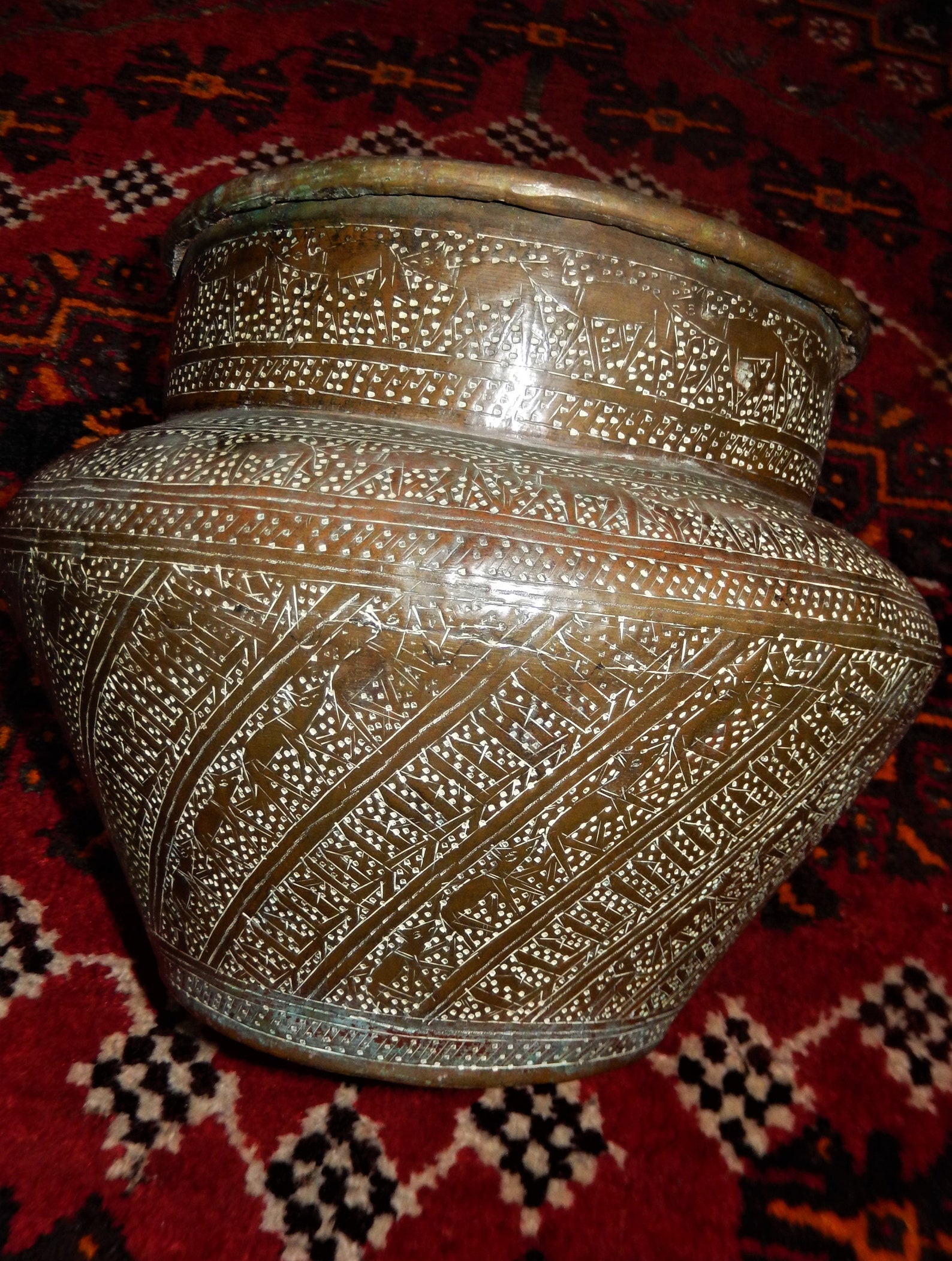 Antique Islamic Pot, Large Jardiniere, Hand Etched Pot, Brass Plant Pot ...