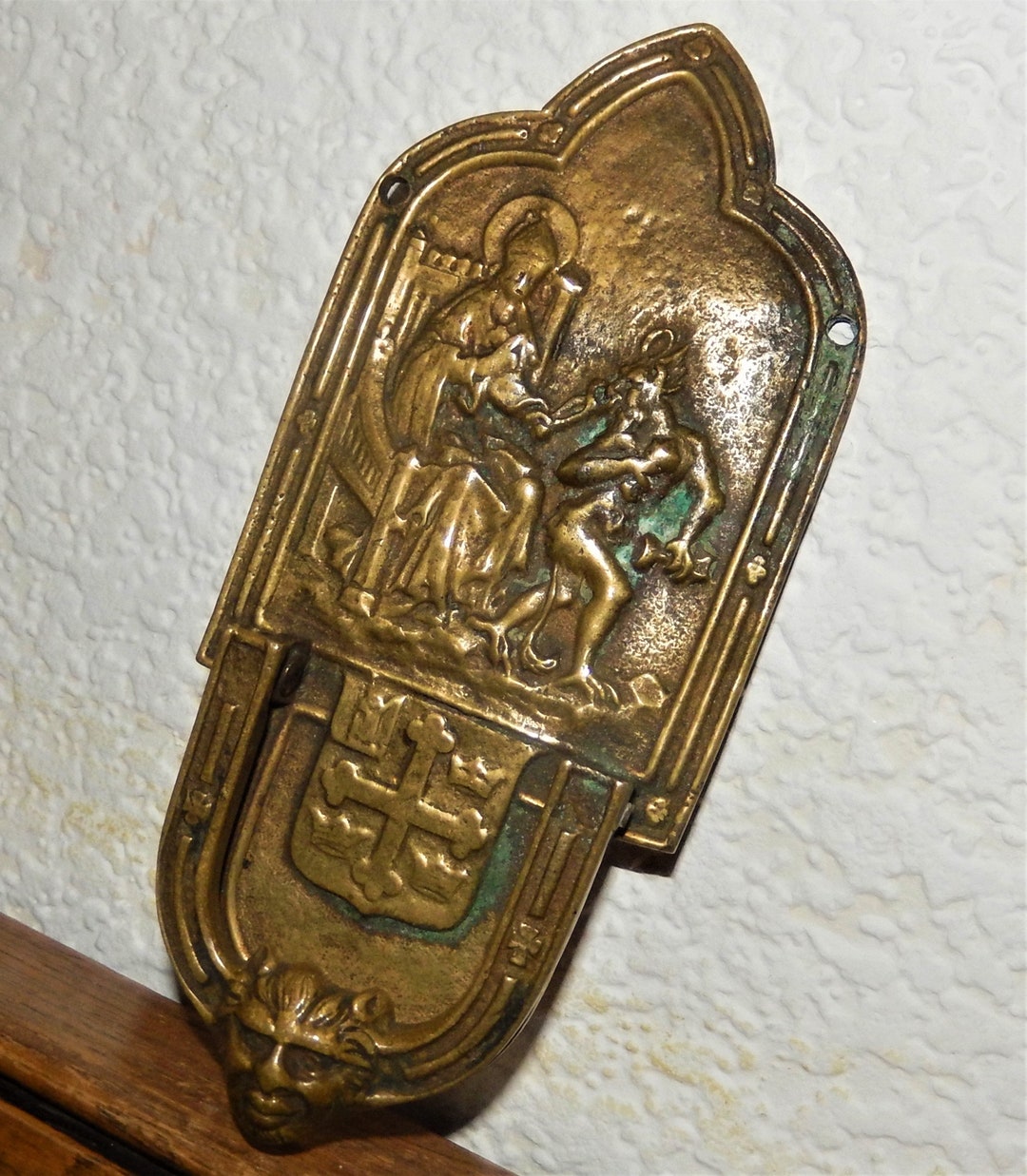 Antique Brass Devil Door Knocker: St Dunstan Nipping Satan - Etsy