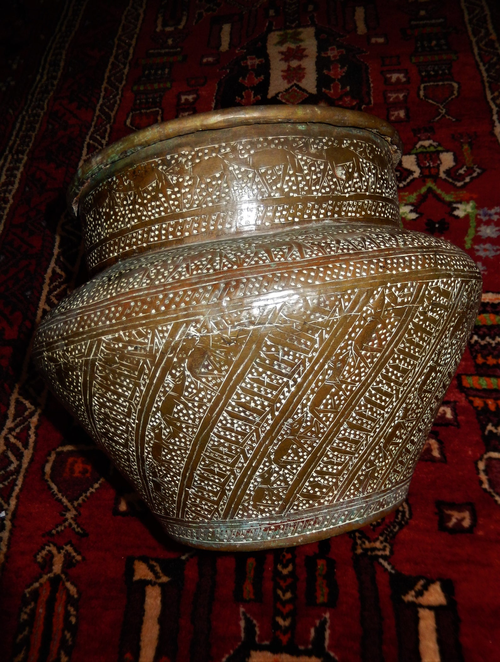 Antique Islamic Pot, Large Jardiniere, Hand Etched Pot, Brass Plant Pot ...