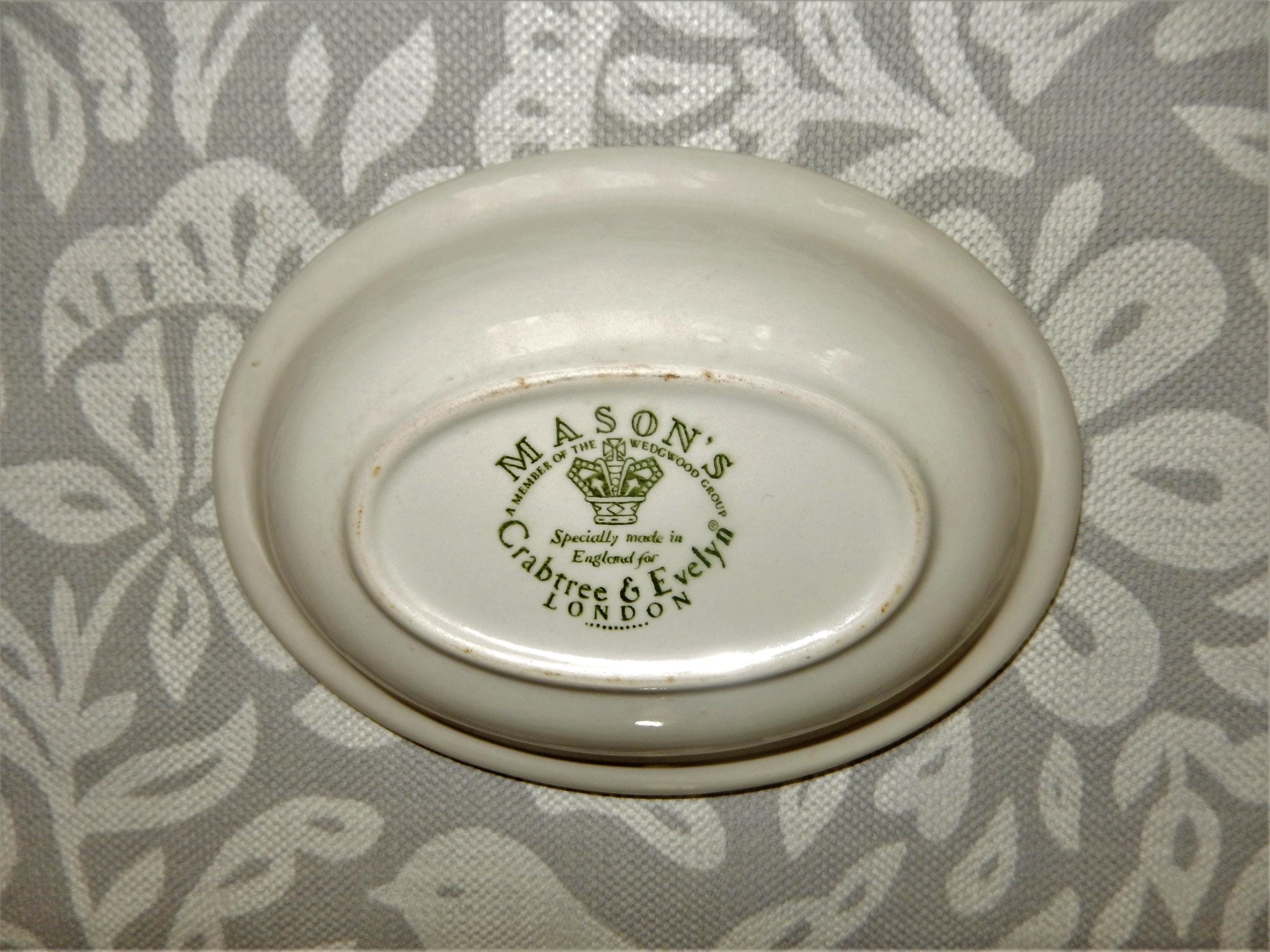 Crabtree & Evelyn Soap Dish: Mason's Green White Ceramic, Made in ...