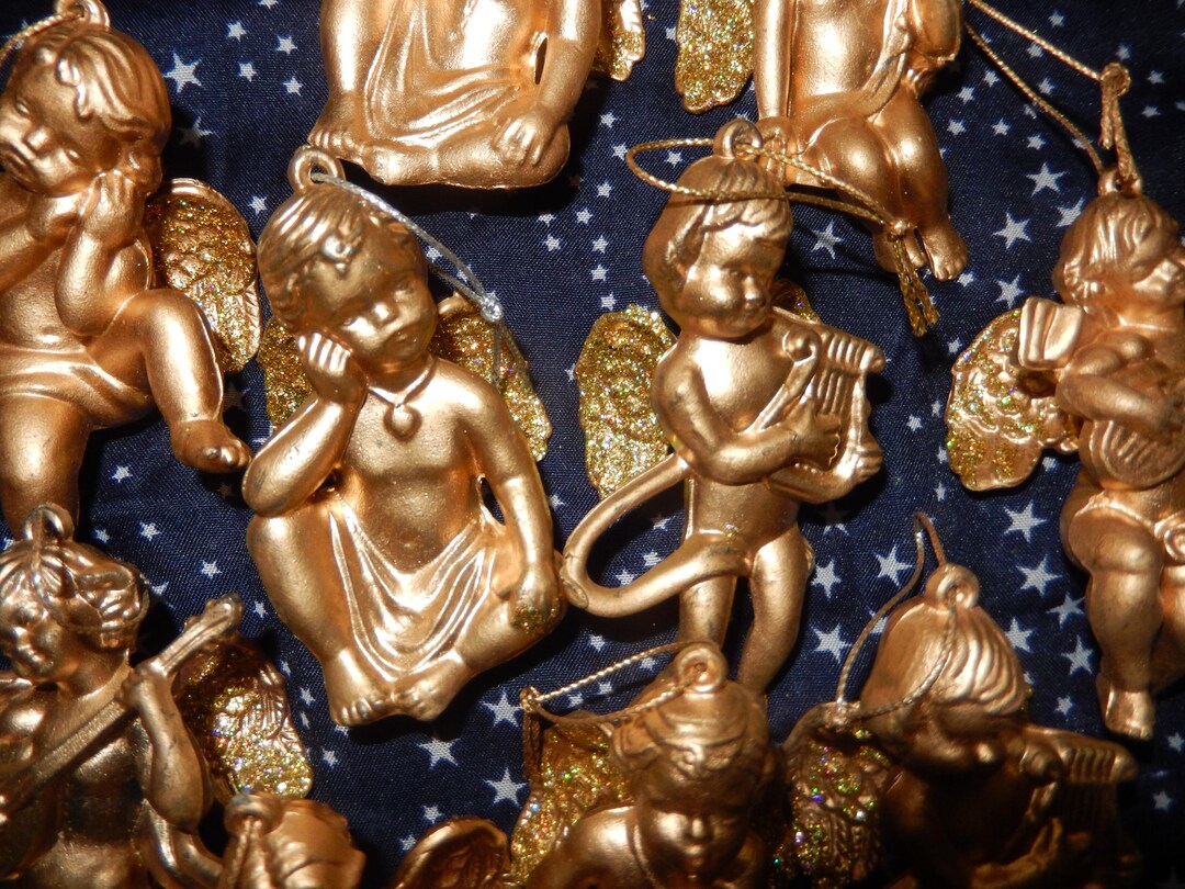 Set 10 Cherub Christmas Tree Ornaments, Musical Angelic Beings, Vintage ...