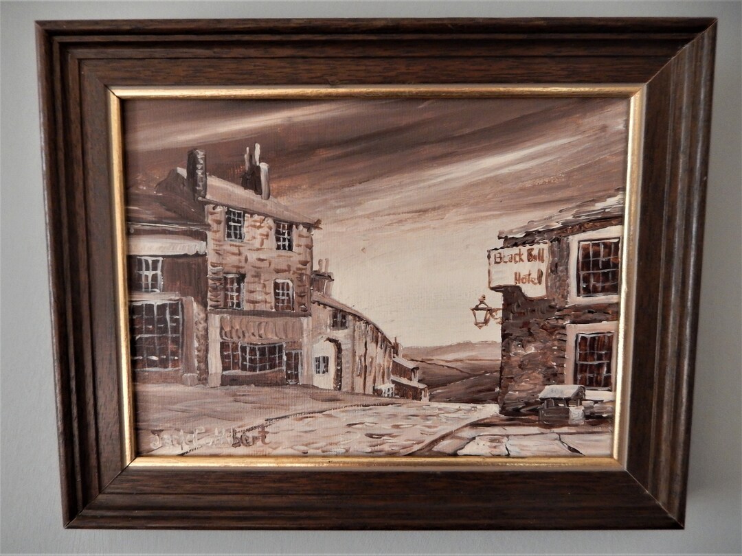 Vintage Black Bull Hotel Oil Painting: Brontes Haworth Artwork by Jack ...