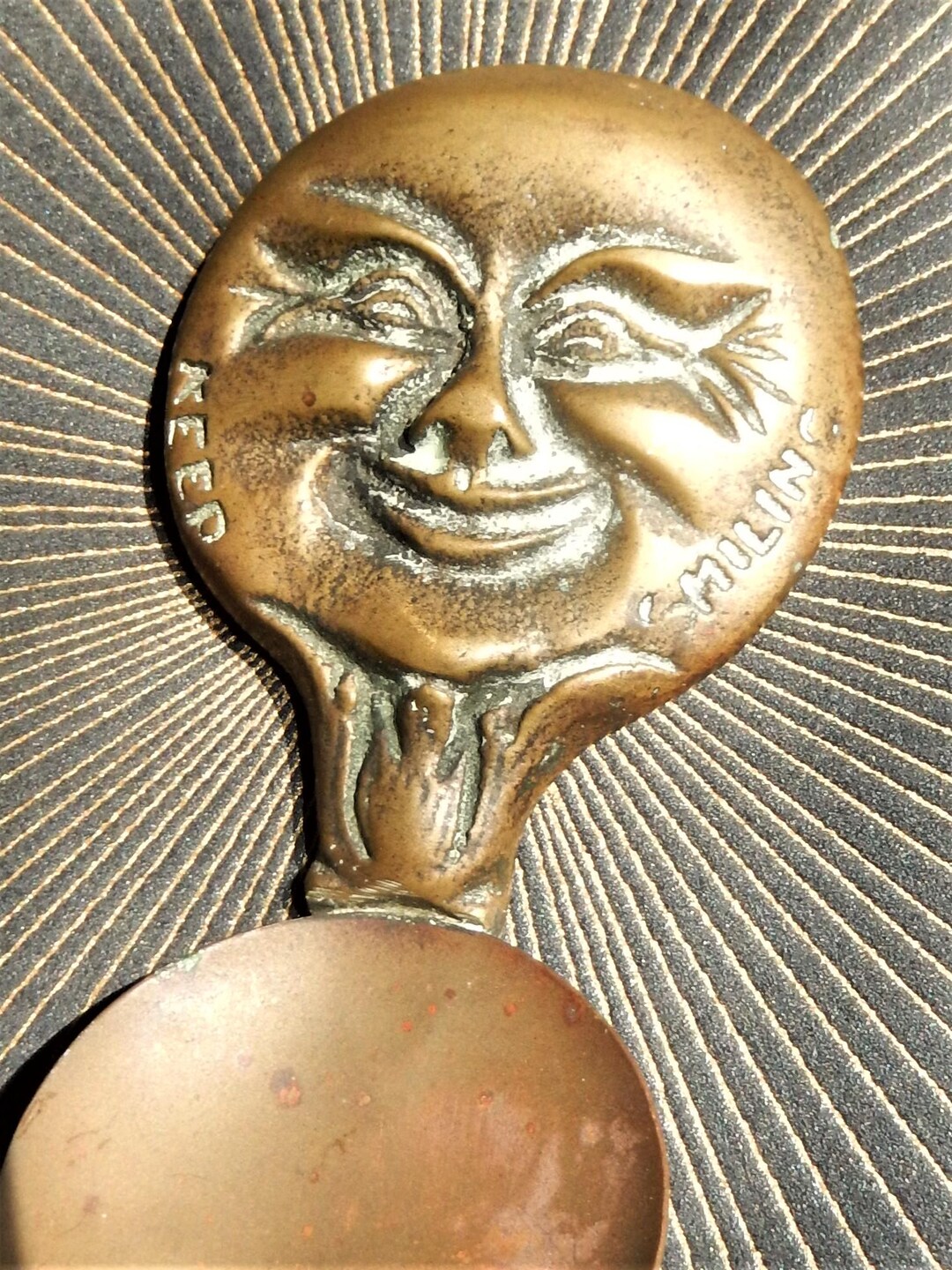 Old Brass Moon, Antique Face, Tea Caddy Spoon, Keep Smiling Motto, Man ...