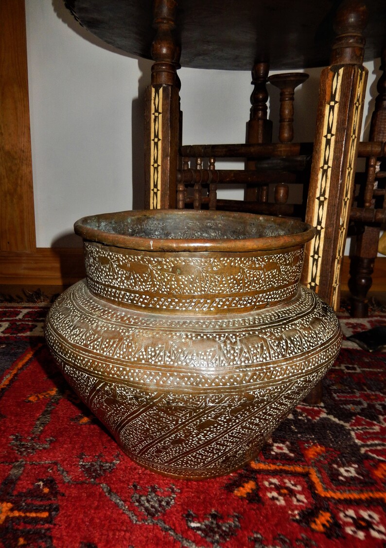 Antique Islamic Pot Large Jardiniere Hand Etched Pot Brass - Etsy
