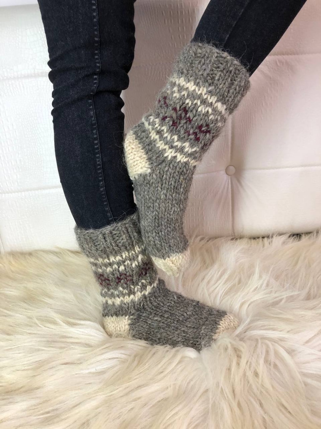 100% Sheep Wool Socks Handmade//extra Thick//large Sizes//pure Wool ...