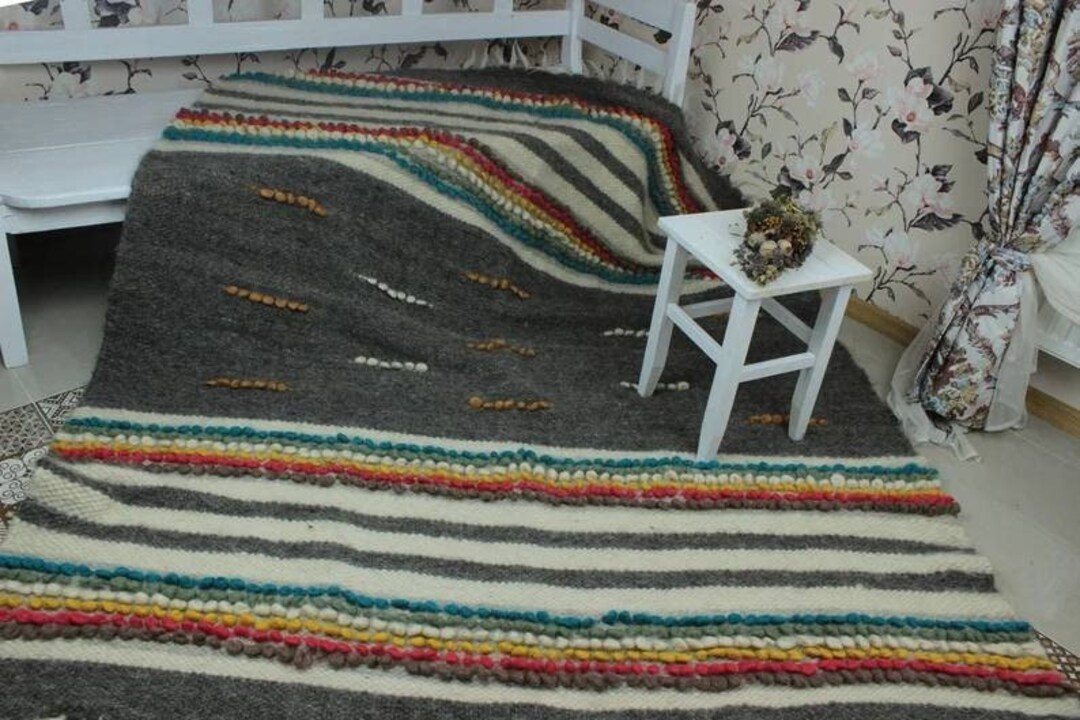 Woven Scandinavian Handmade Rug Weighted Rugs for Living Room Mid ...