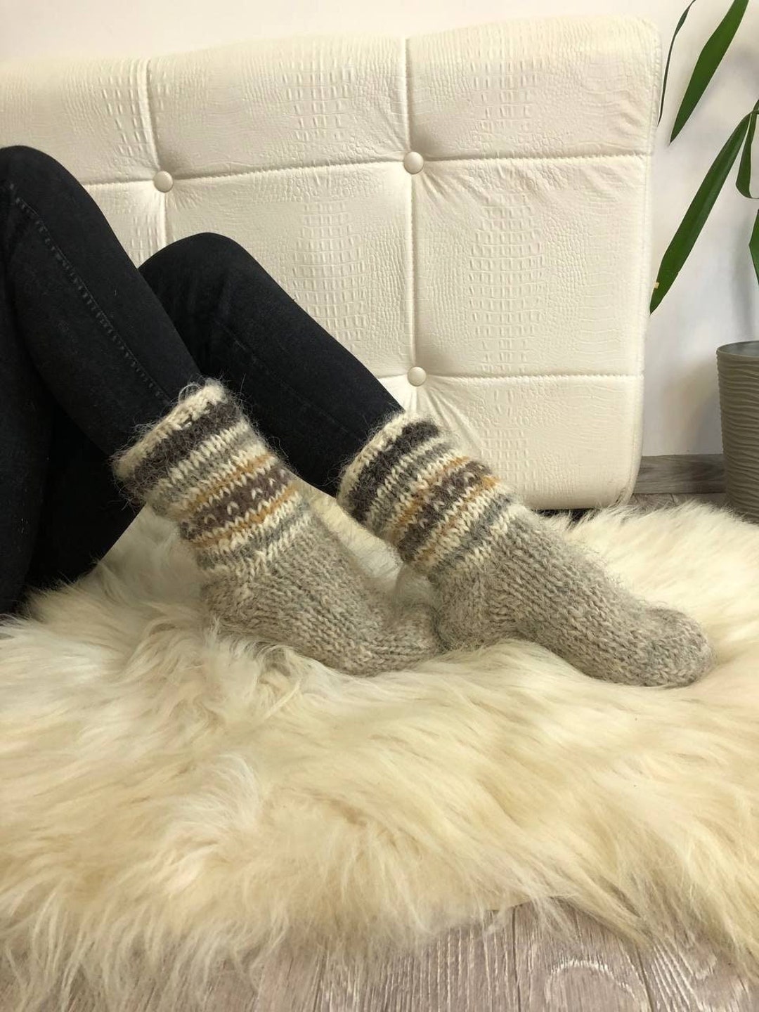 Scandinavian Wool Socks Hand Knitted Pure Sheep Wool, 100% Natural Warm ...