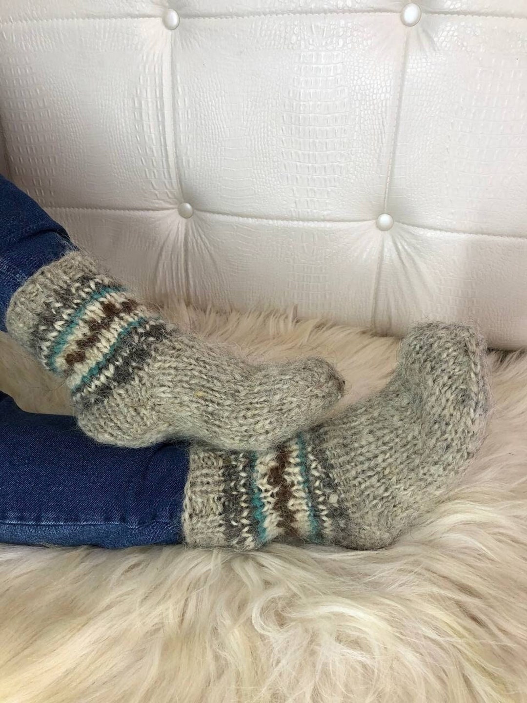 Hand Knitted Wool Socks//extra Thick//large Sizes//pure Organic Wool ...