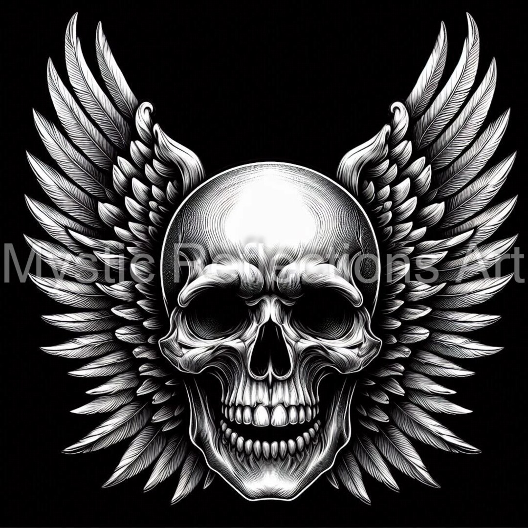 Winged Skull PNG File: Laser Engraving Slate Coaster Design (digital ...