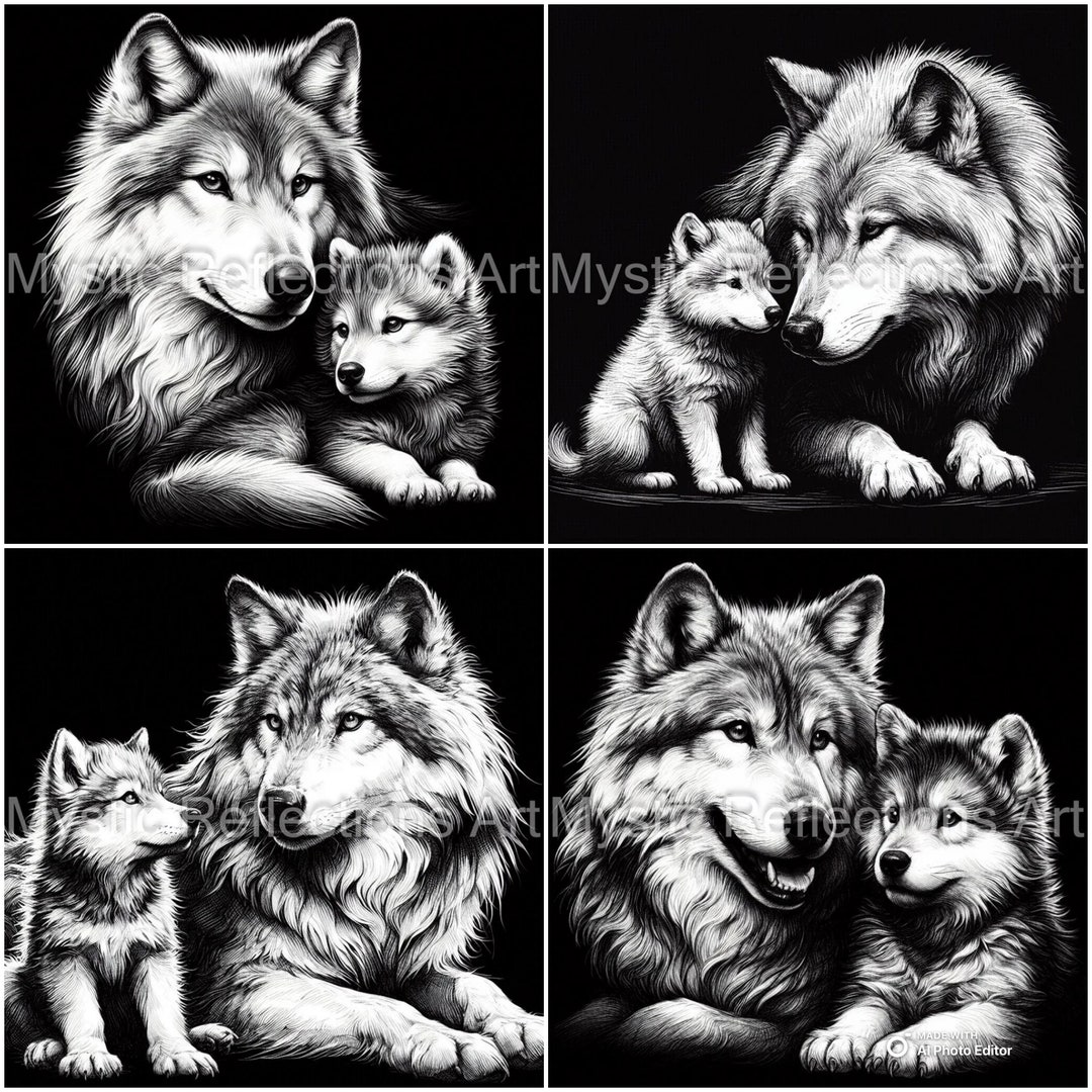 Wolf and Pup Slate Coaster Laser Engraving Designs (PNG Digital ...