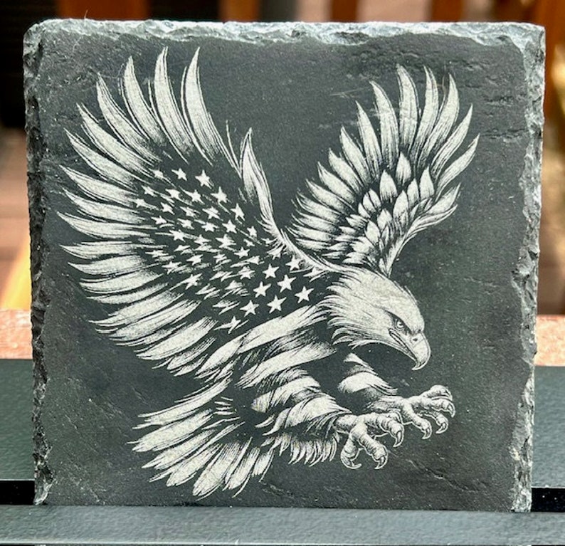 Eagle and Flag Laser Engraving Files: Slate Coaster Designs (PNG ...