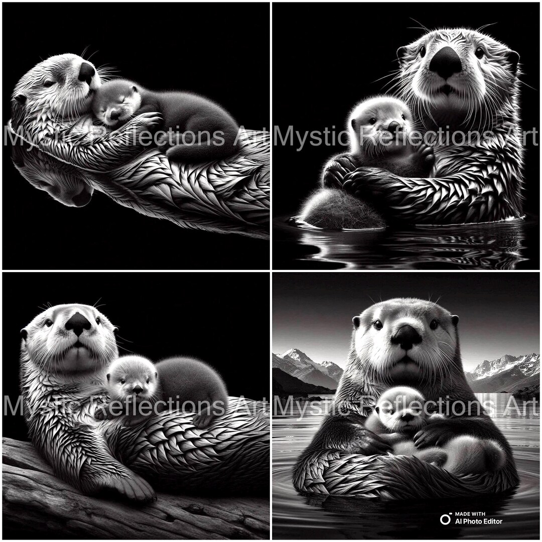 Sea Otter & Pup Laser Engraving Files: Slate Coaster Designs (PNG ...