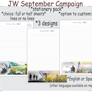 JW September Campaign Stationery Pack: an End to War - English/spanish ...