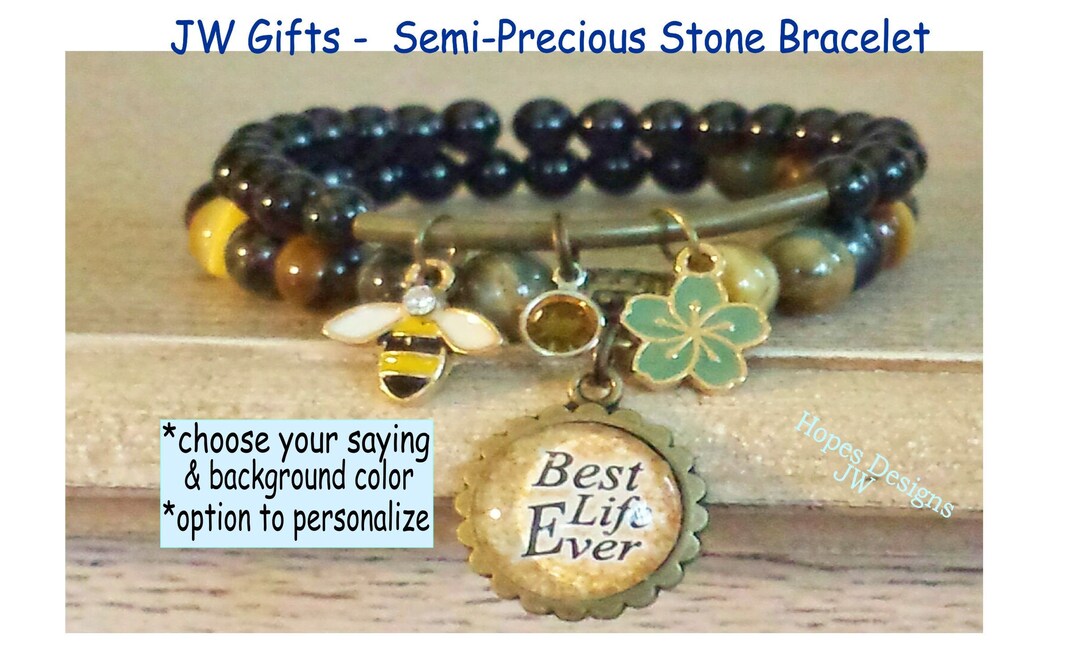 JW Gifts/semi-precious Stone Bracelets With Charm/stretch Stackable ...
