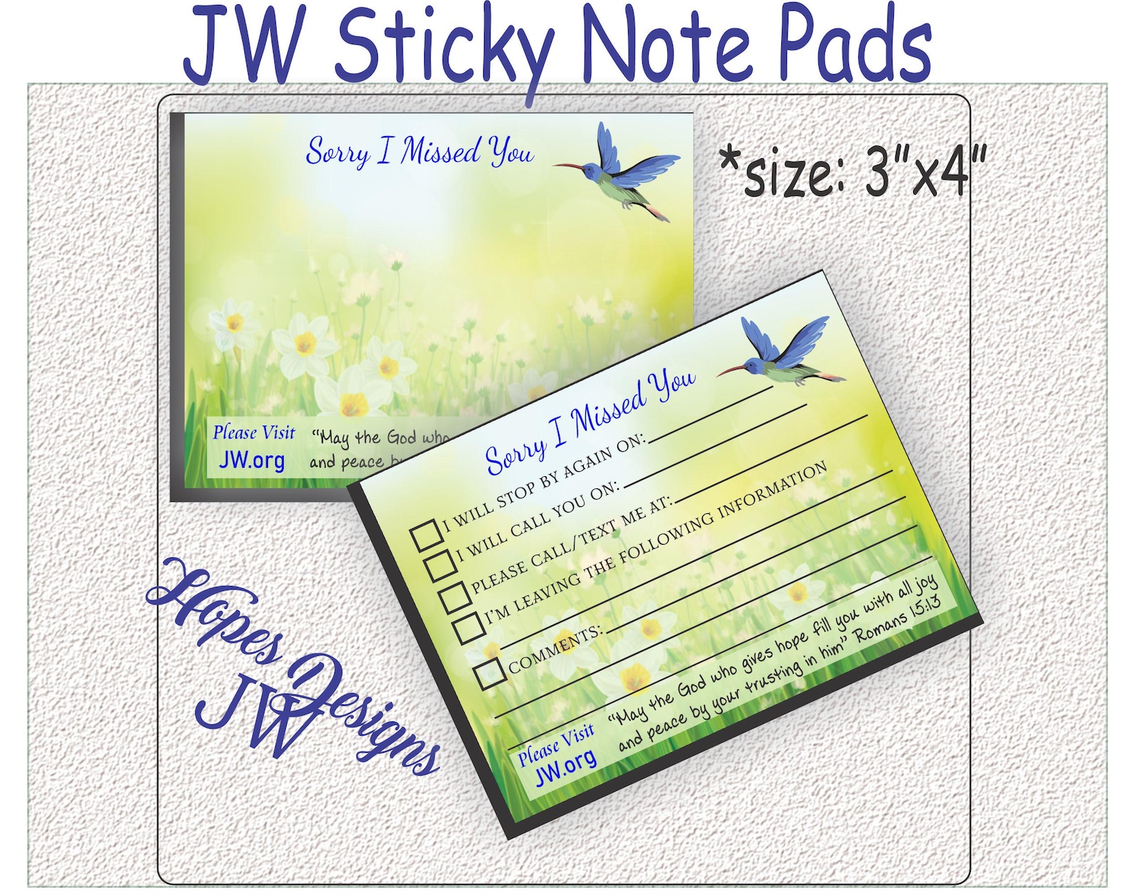 JW Sticky Notes (3"x4") - 25 Sheets per Pad - JW Gifts - Etsy