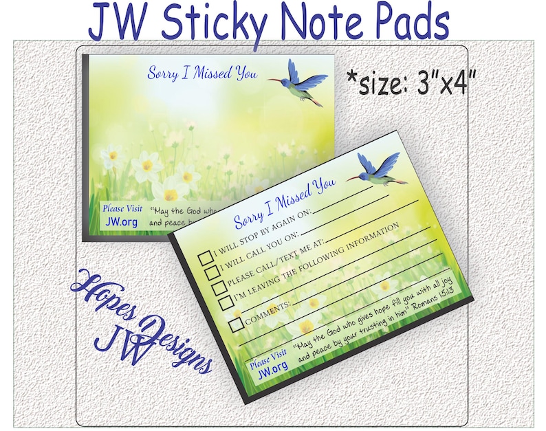 JW Sticky Notes (3"x4") - 25 Sheets per Pad - JW Gifts - Etsy