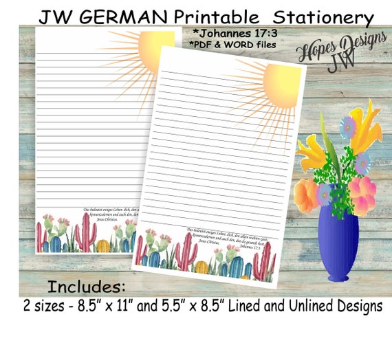 JW GERMAN Letter Writing Stationery Instant PDF & Word - Etsy