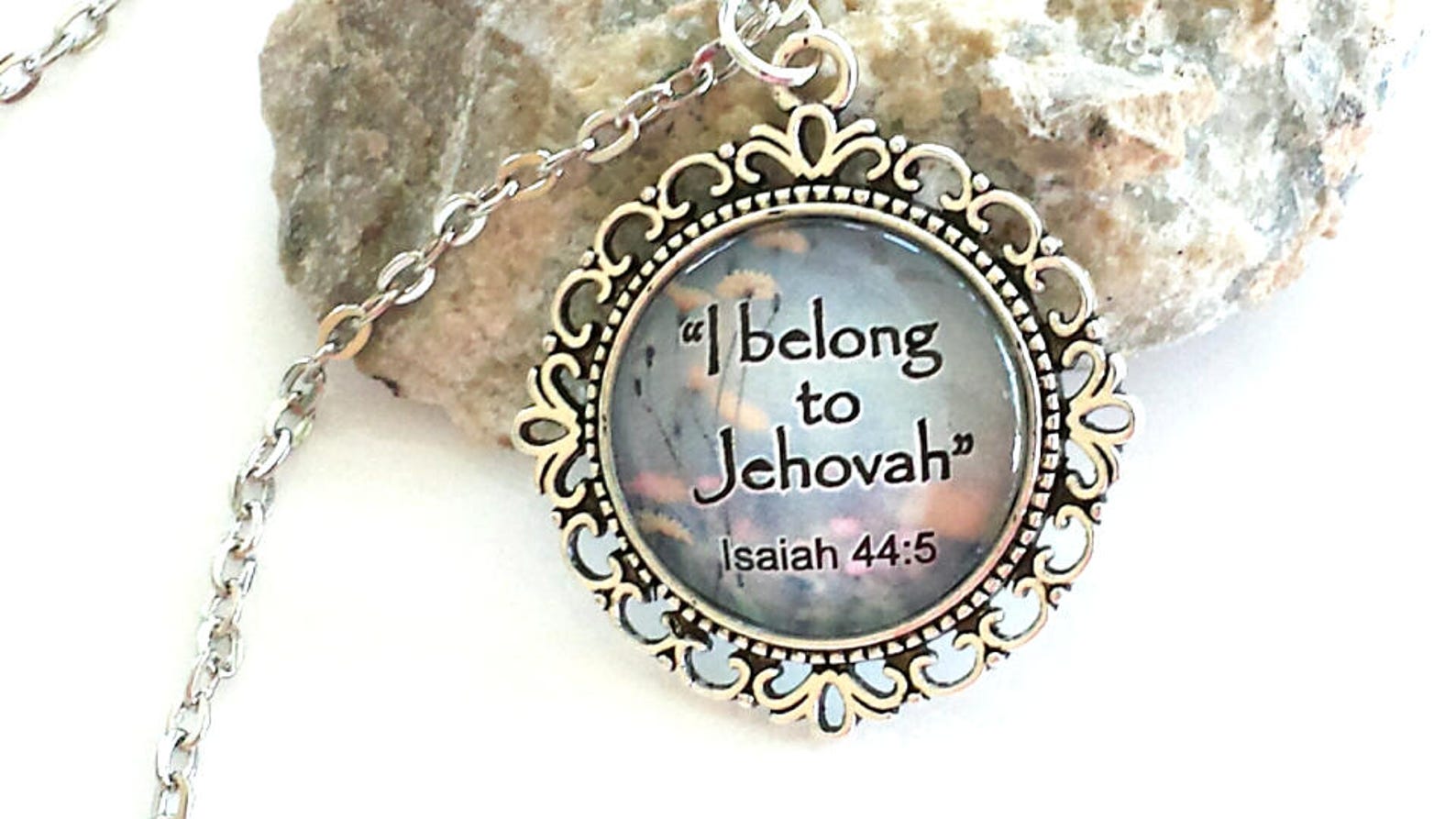 JW Gifts/jw Necklace/'i Belong to Jehovah' Isa 44:5/yellow Flowers Blue ...