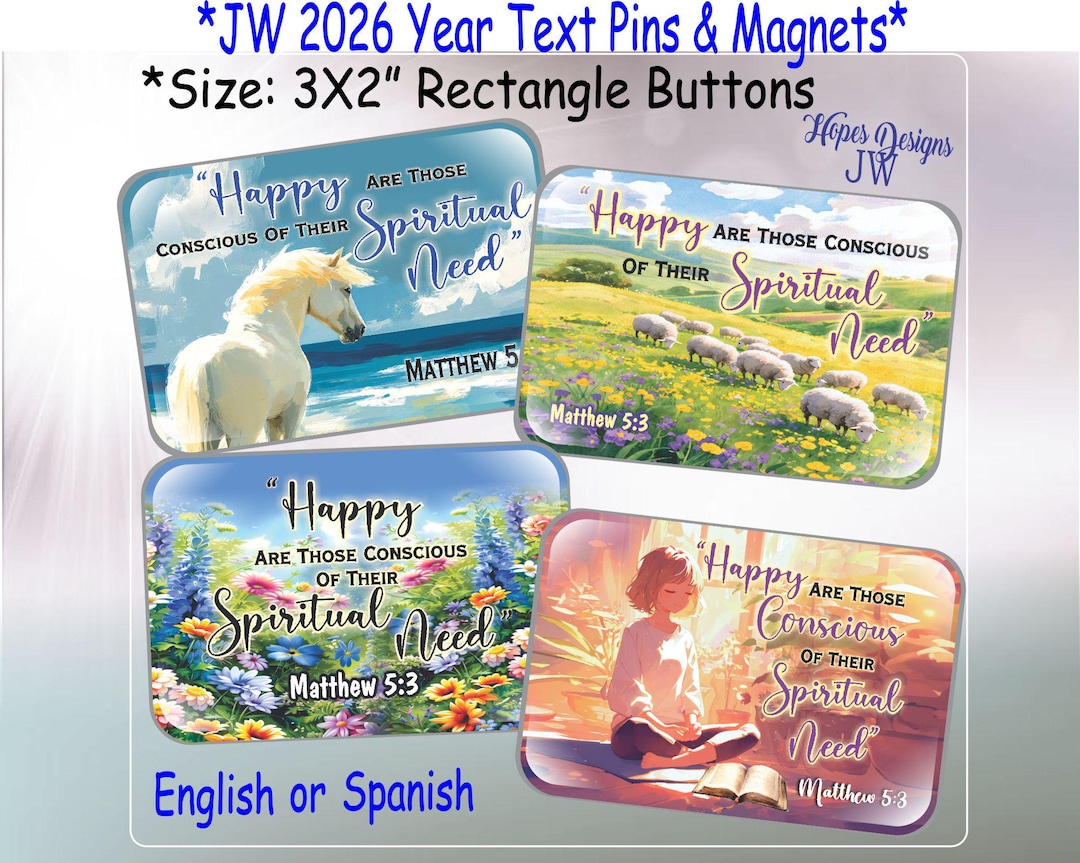 JW 2026 Year Text Pins & Magnets - 3"x2" - English Spanish - JW Gifts ...