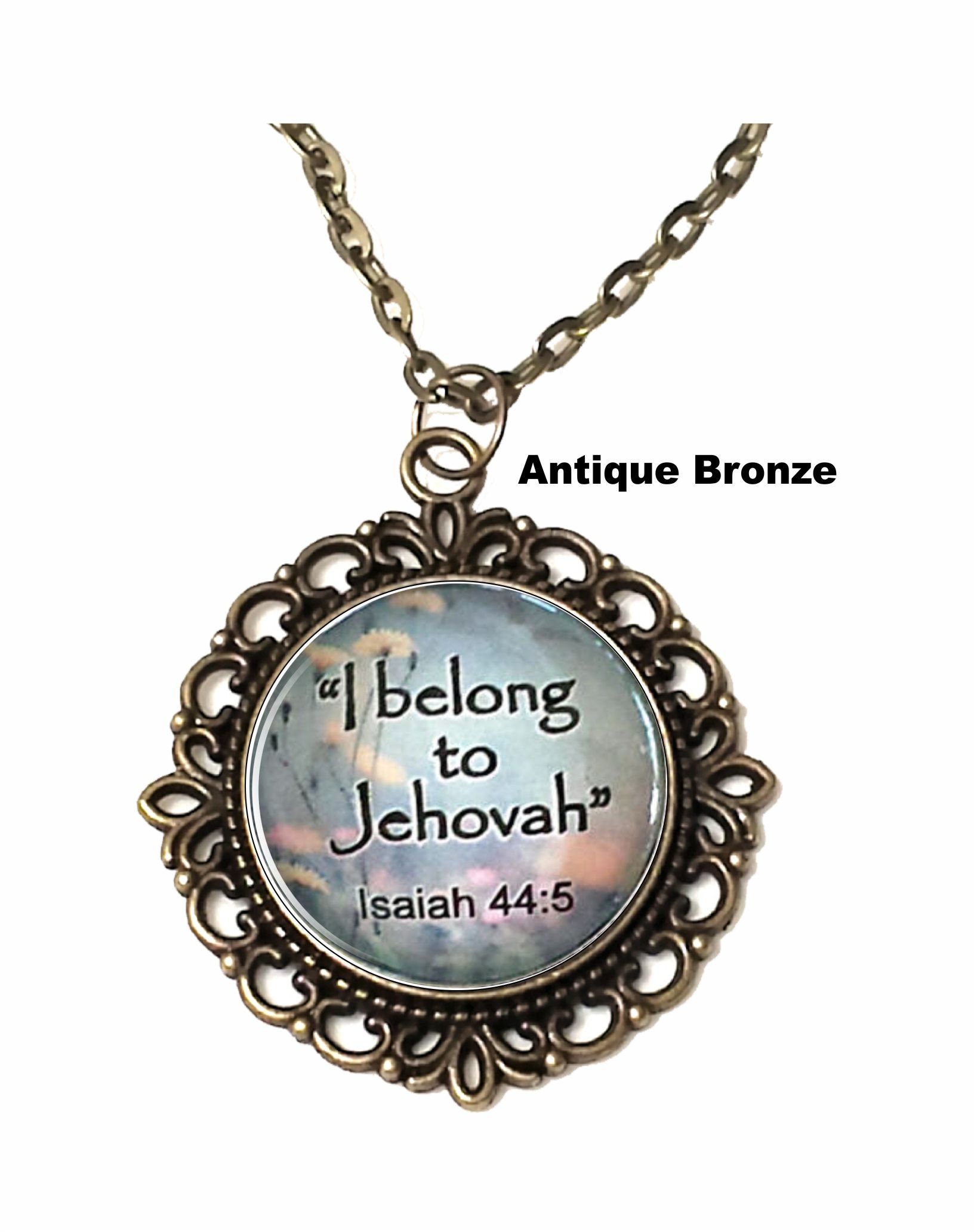 JW Gifts/jw Necklace/'i Belong to Jehovah' Isa 44:5/yellow Flowers Blue ...