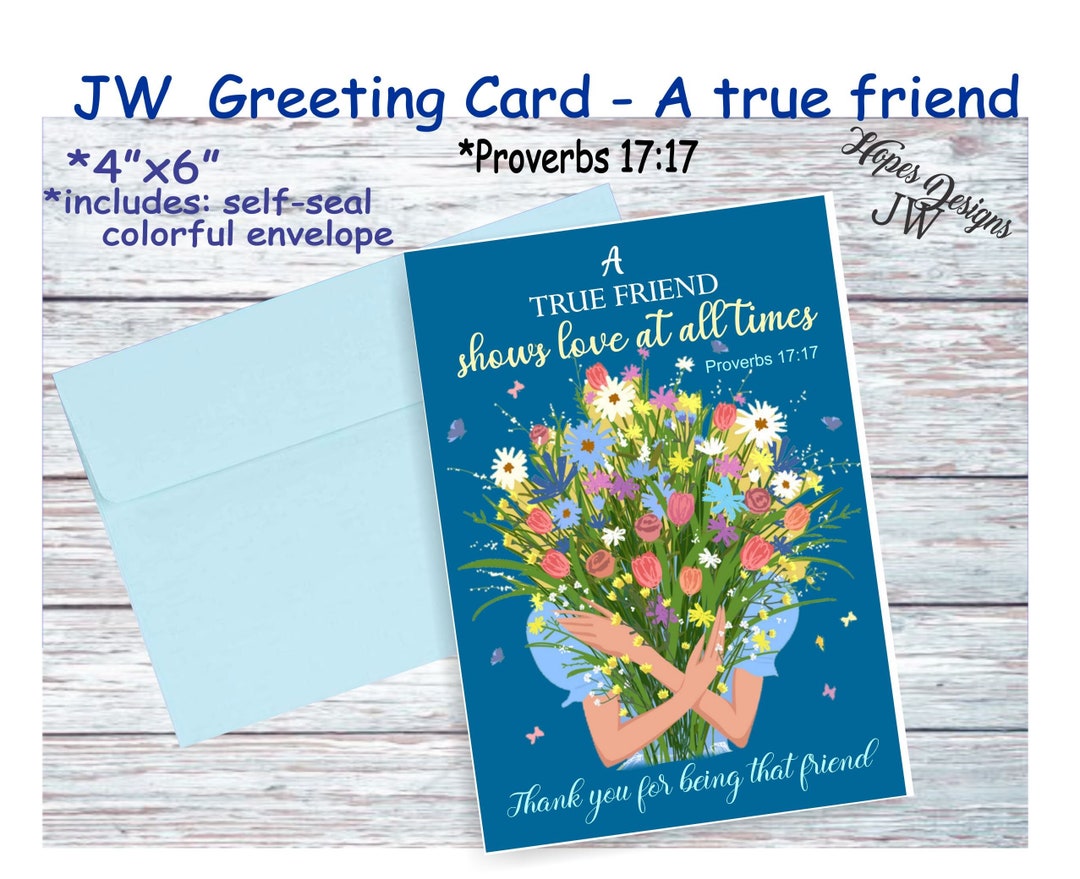 JW Greeting Card: 'A True Friend' Flowers Design (4.25" X 6 ...