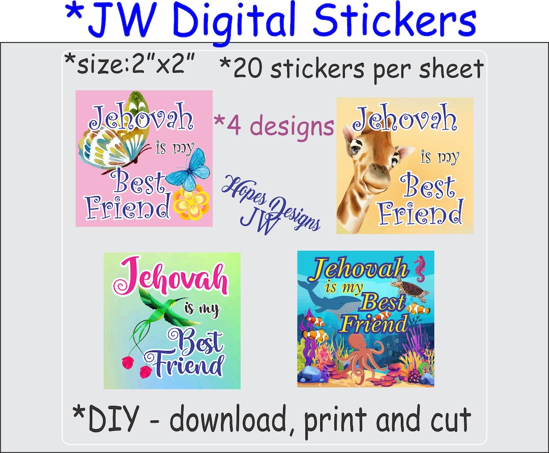 JW DIGITAL Jehovah is My Best Friend 2"x2" Sticker Sheets - Instant PDF ...