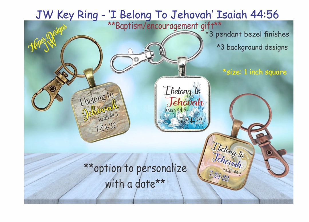 JW Gifts - 'I Belong to Jehovah' Square Pendant Key Ring With Clip/3 ...