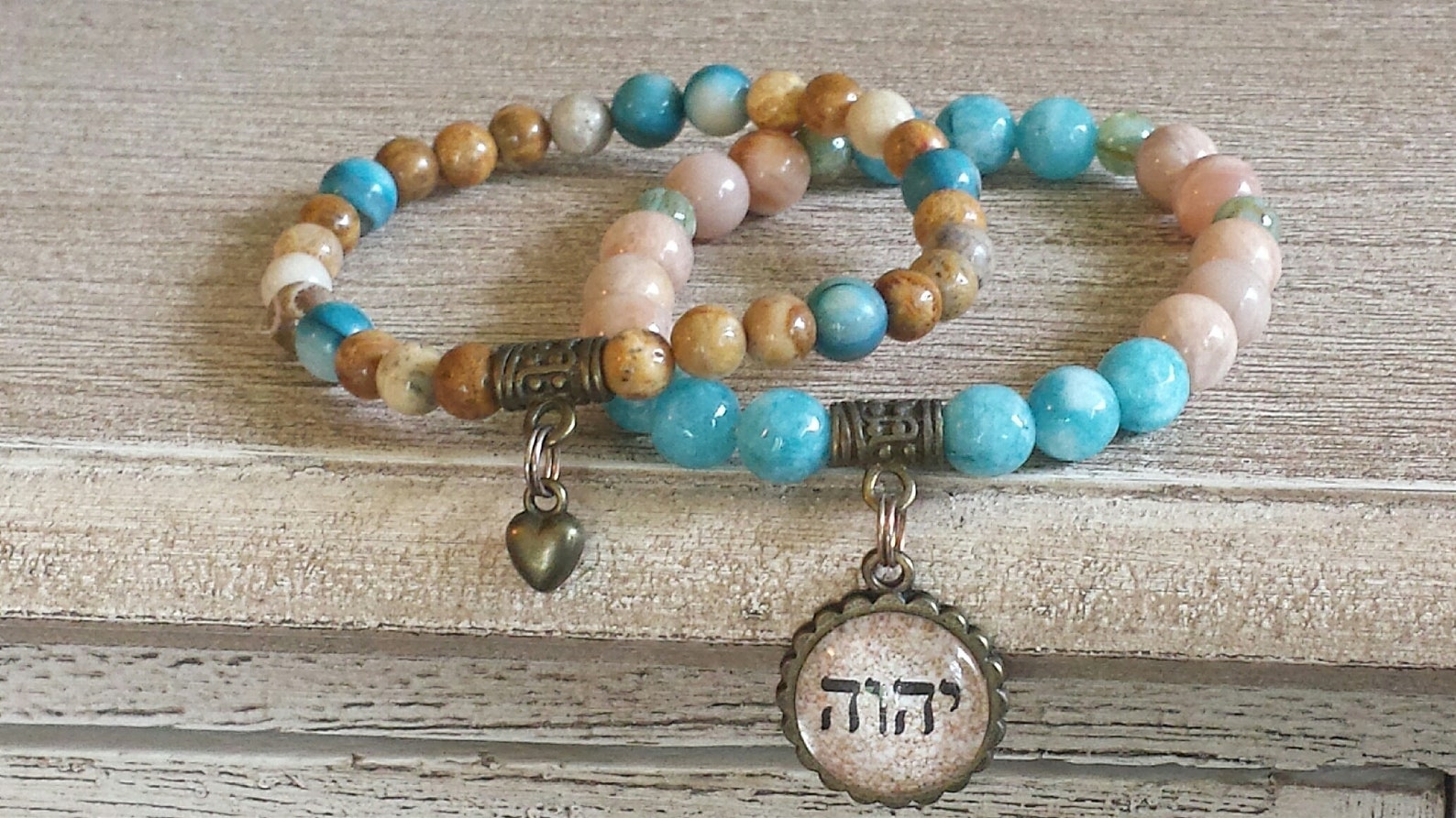 JW Gifts/semi-precious Stone Bracelets With Charm/stretch - Etsy