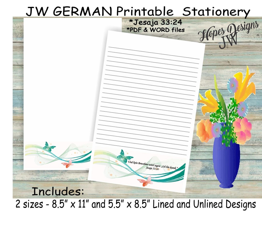 JW GERMAN Letter Writing Stationery - Instant PDF & Word Digital Files ...