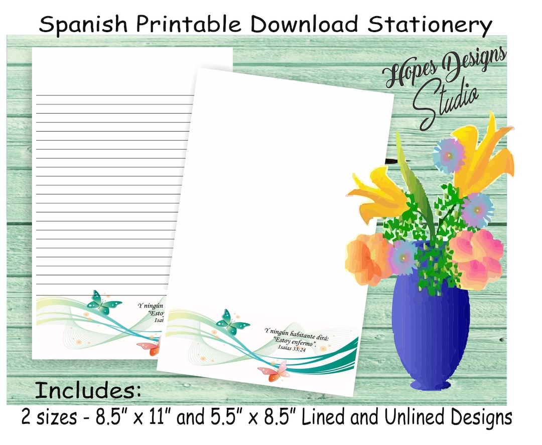 Spanish Letter Writing Stationery: Ribbons & Butterflies (PDF Digital ...