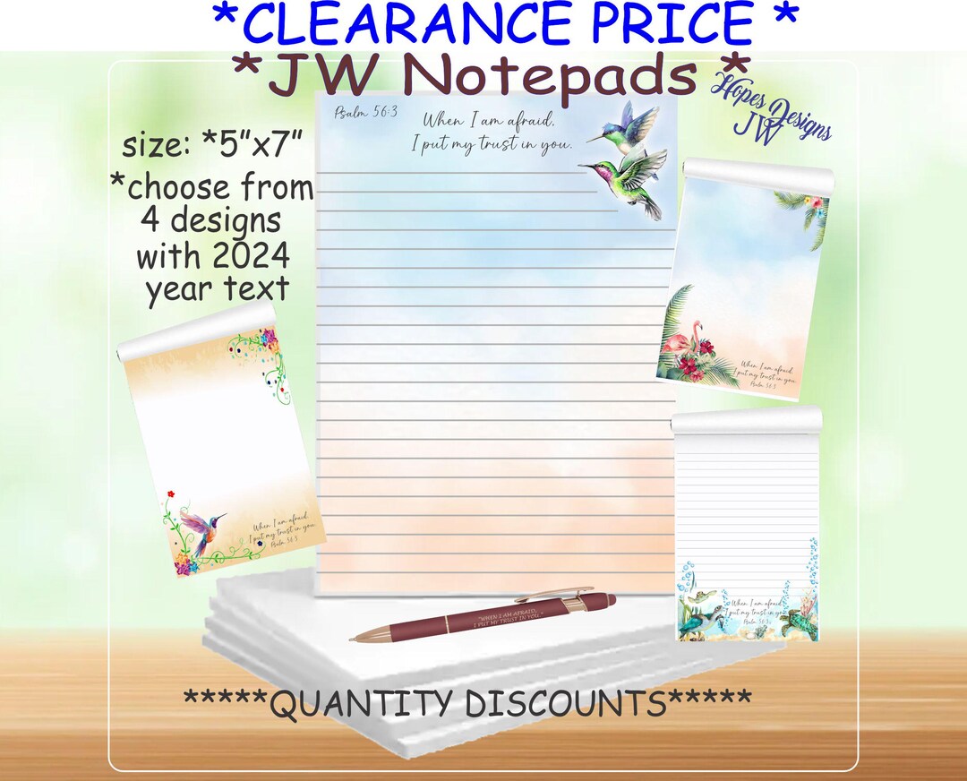 CLEARANCE JW Notepads - 4 Designs With 2024 Yr Text - 5"x7"/jw Ministry ...
