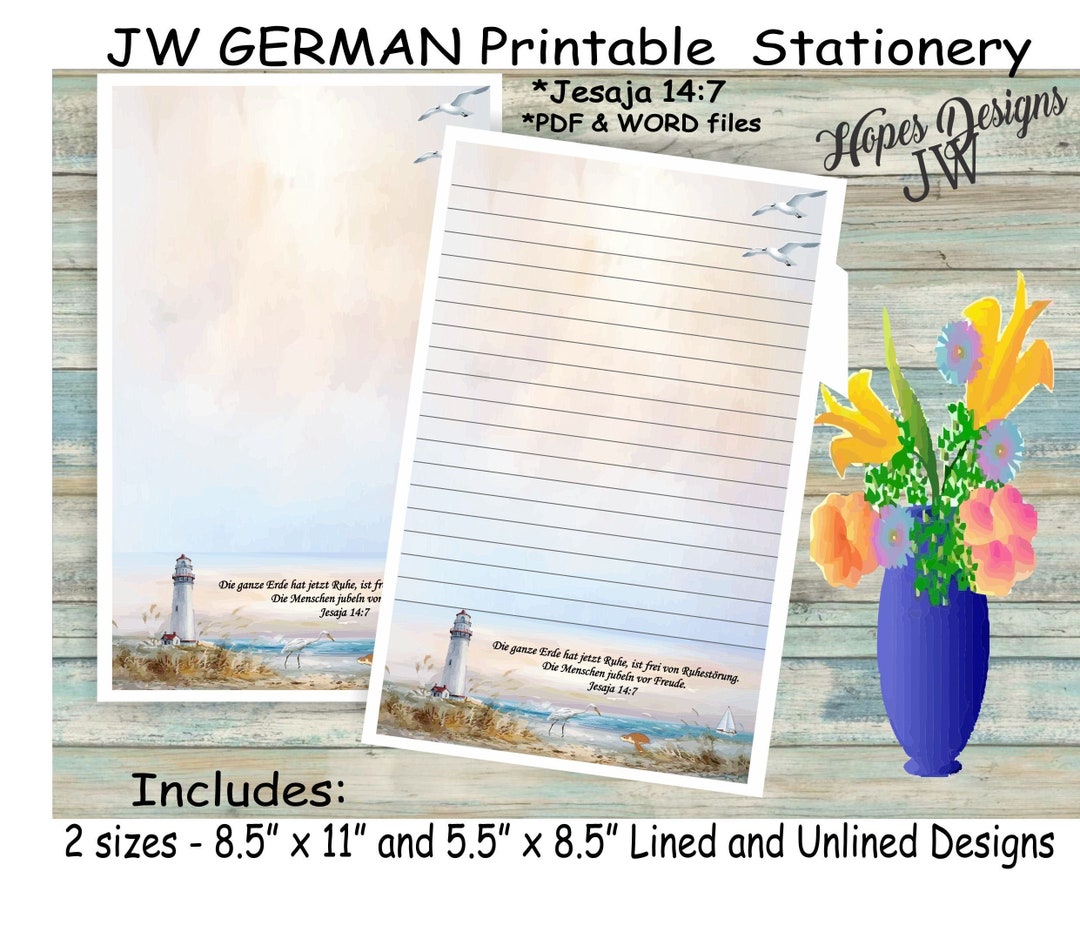 JW GERMAN Letter Writing Stationery - Instant PDF & Word Digital Files ...