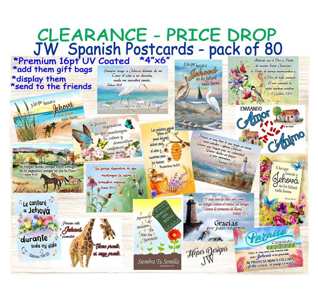 JW SPANISH CLEARANCE Postcard Pack of 80 Cards Several Designs/jw ...