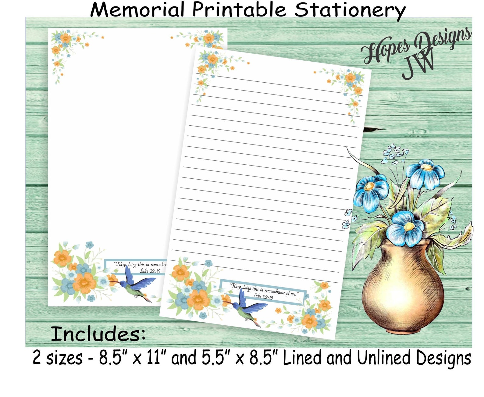 JW Memorial Letter Writing Stationery - Instant PDF & WORD Digital ...