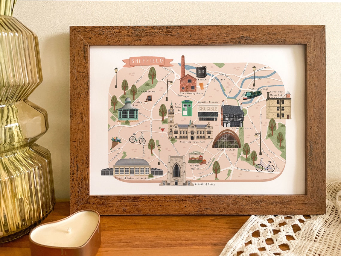 Sheffield Map Illustrated Map of Sheffield Sheffield Poster - Etsy UK