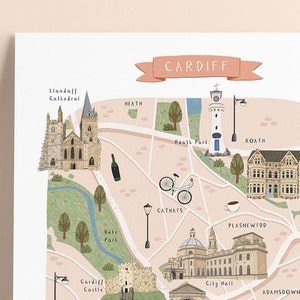 Cardiff Map, Illustrated Map of Cardiff, Cardiff Print, Cardiff Art ...