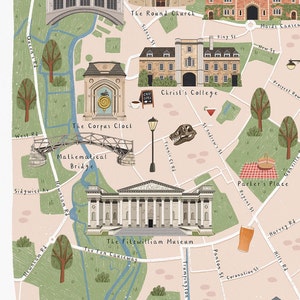 Cambridge Map, Cambridge Illustrated Map, Cambridge University Poster ...